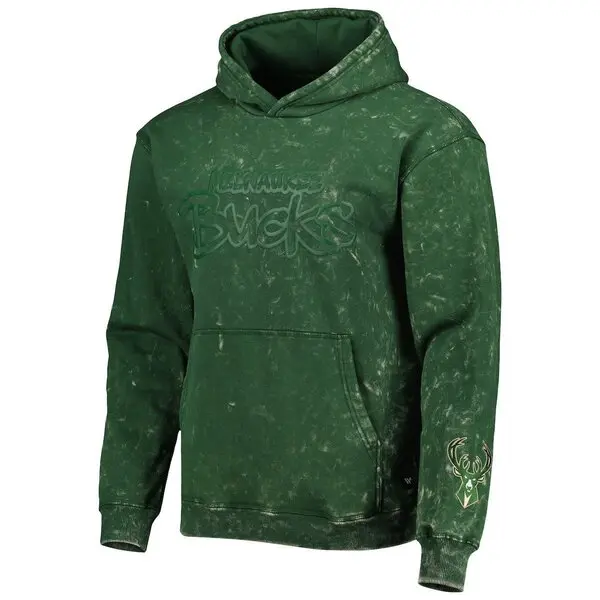 THE WILD COLLECTIVE Milwaukee Bucks Tonal Acid Wash Pullover Hoodie