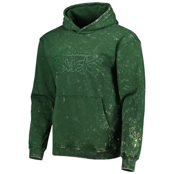 THE WILD COLLECTIVE Milwaukee Bucks Tonal Acid Wash Pullover Hoodie