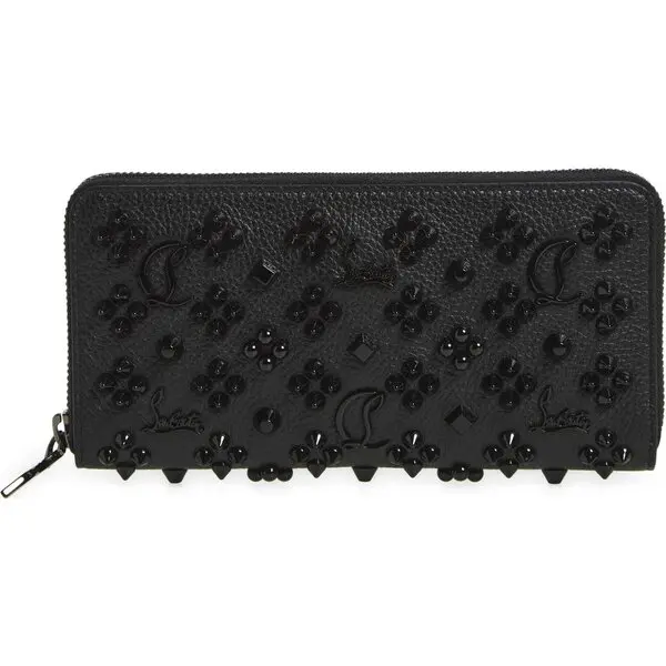 CHRISTIAN LOUBOUTIN Panettone Spiked Calfskin Wallet - Black/ Ultrablack