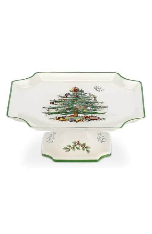 SPODE Christmas Tree Footed Square Platter - Green