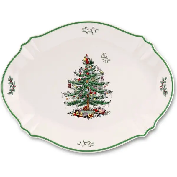 SPODE Christmas Tree Oval Platter - Green