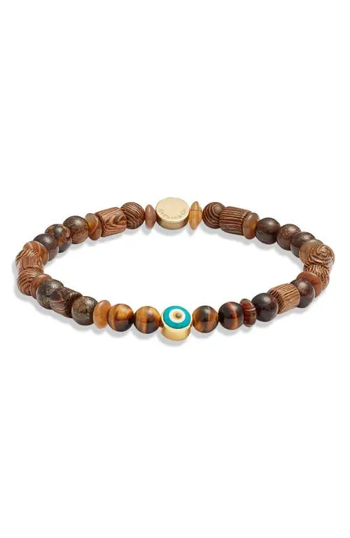 Caputo & Co Tiger's Eye & Wood Bead Bracelet - Yellow Tiger Eye