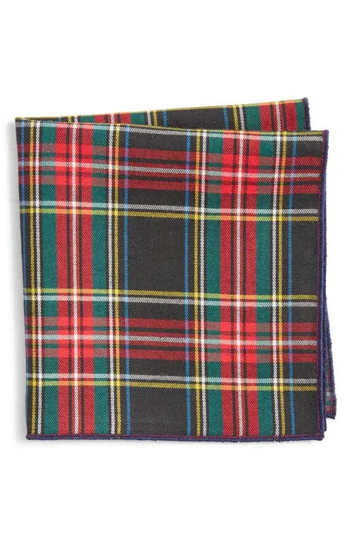 CLIFTON WILSON Holiday Plaid Cotton Pocket Square - Red