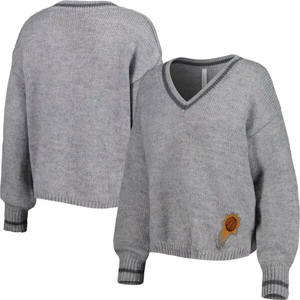 LUSSO Phoenix Suns Scarletts Lantern Sleeve Tri-blend V-neck Pullover Sweater - Gray
