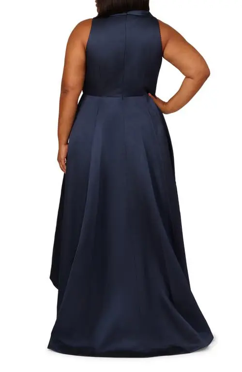 Adrianna Papell Tuxedo High-low Satin Gown - Midnight