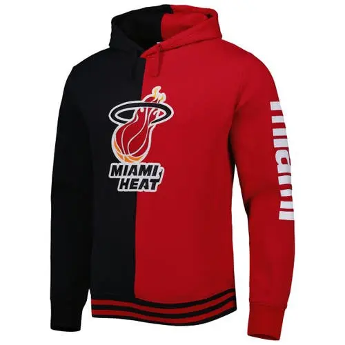 Mitchell & Ness Red Miami Heat Hardwood Classics Split Pullover Hoodie
