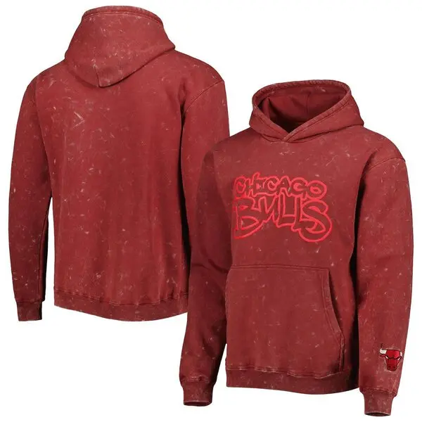 THE WILD COLLECTIVE Chicago Bulls Tonal Acid Wash Pullover Hoodie
