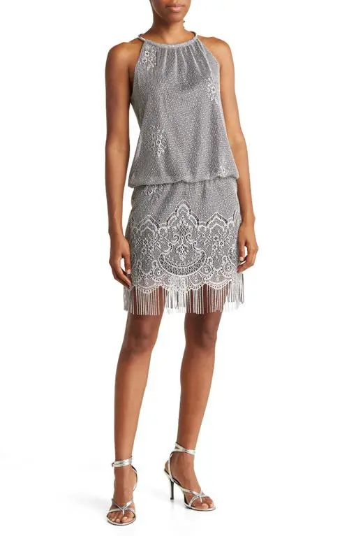 SL FASHIONS Chain Neck Blouson Dress - Silver