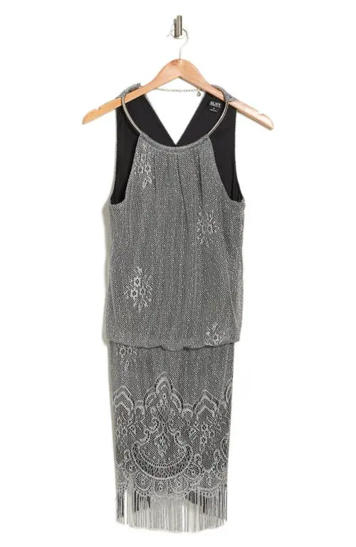 SL FASHIONS Chain Neck Blouson Dress