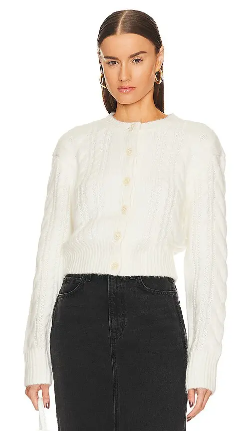 HELSA Lamis Cropped Cable Cardigan In Ivory