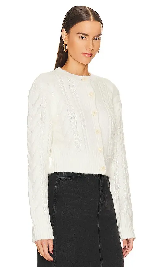 HELSA Lamis Cropped Cable Cardigan In Ivory