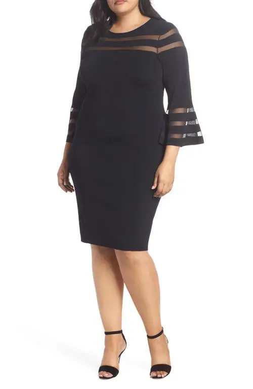 Eliza J Mesh Stripe Sheath Dress - Black