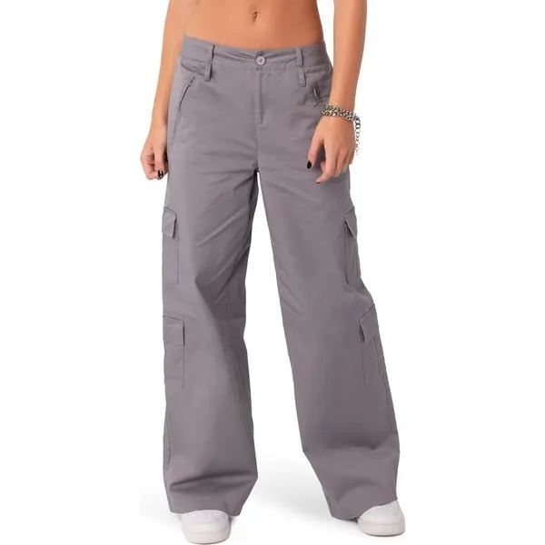EDIKTED Zaria Stretch Cotton Cargo Pants - Gray