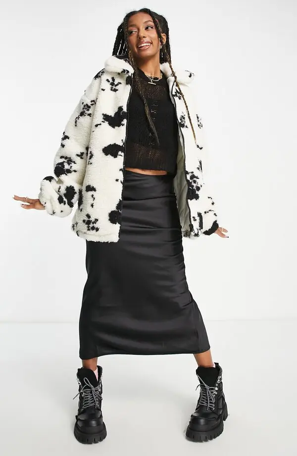 Asos Cow Print High Pile Fleece Jacket