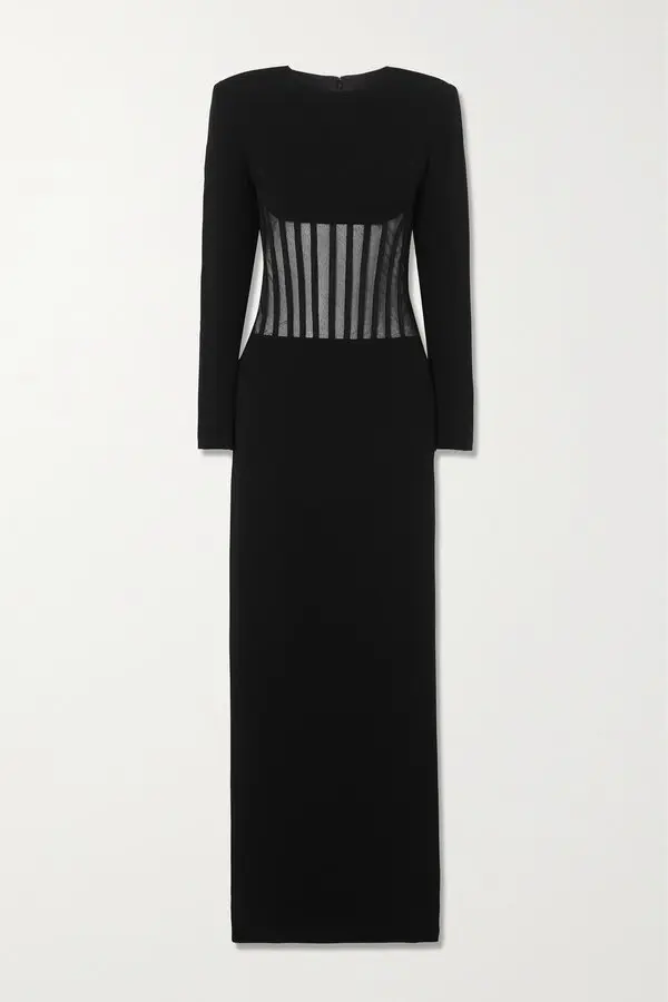 MONOT Mesh-paneled Crepe Gown