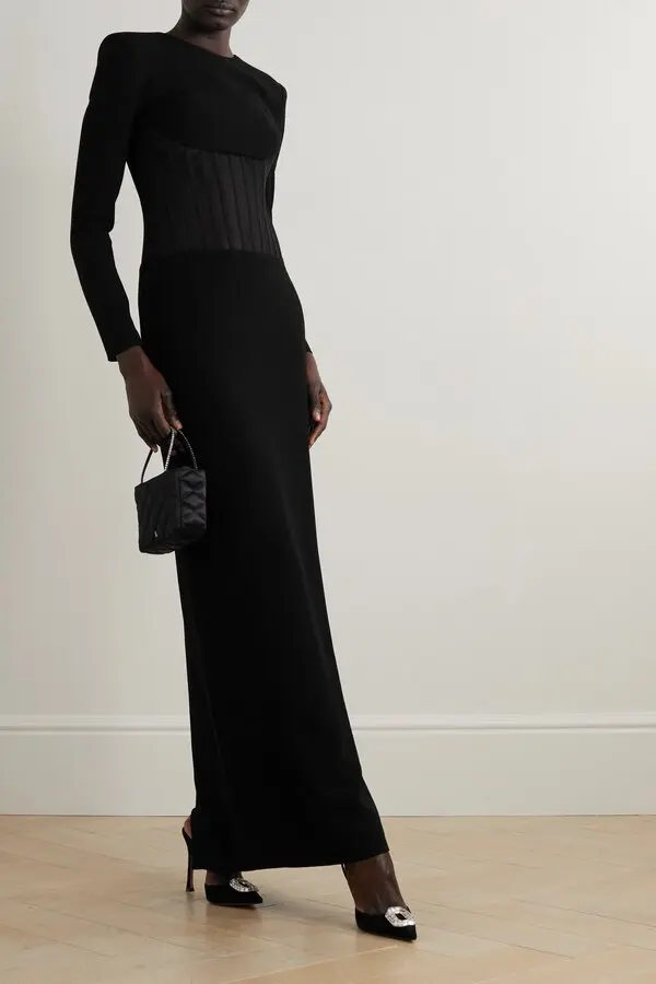 MONOT Mesh-paneled Crepe Gown