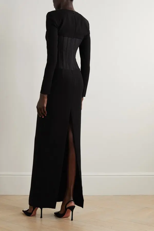 MONOT Mesh-paneled Crepe Gown