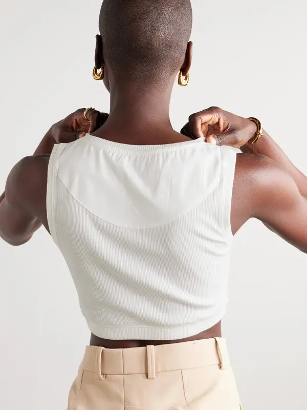Loewe Cropped Embroidered Ribbed Tank In White - 50% Off