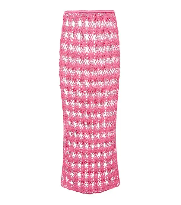 Anna Kosturova Rosette Crochet Cotton Maxi Skirt - Pink