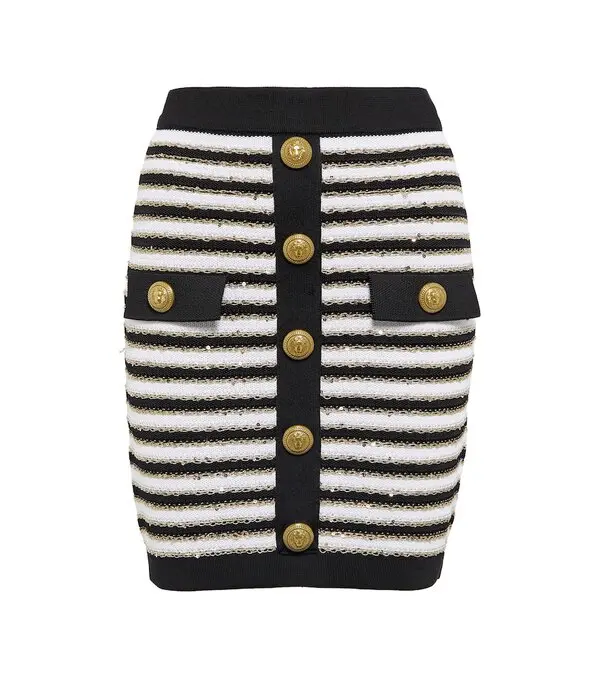 Balmain Striped High-rise Knit Miniskirt