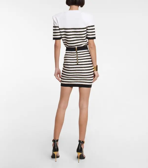 Balmain Striped High-rise Knit Miniskirt