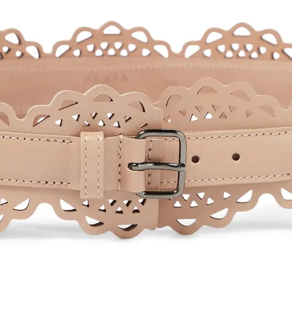 Alaïa Laser-cut Leather Corset Belt - Beige