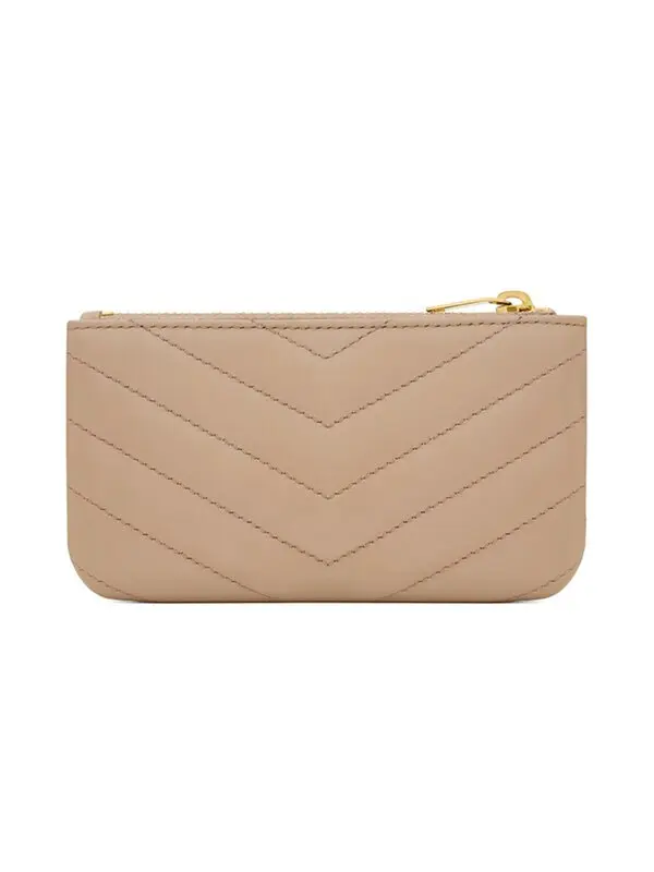 Saint Laurent Monogram Matelasse Leather Zip-around Wallet - Beige