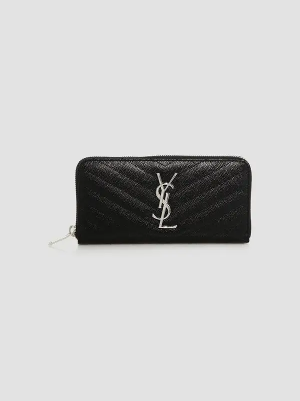 Saint Laurent Monogram Matelasse Leather Zip-around Wallet - Black