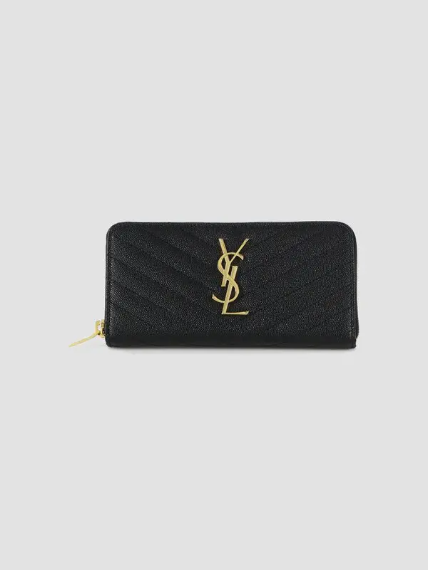 Saint Laurent Monogram Matelasse Leather Zip-around Wallet - Black