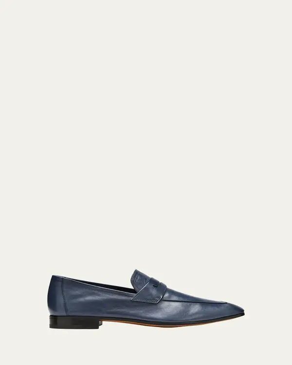 Berluti Lorenzo Leather Penny Loafers - Navy | Editorialist display picture 3