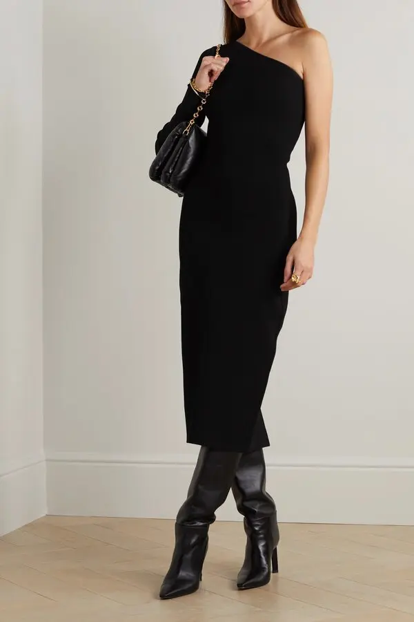 Victoria Beckham Vb Body One-shoulder Stretch-knit Midi Dress - Black