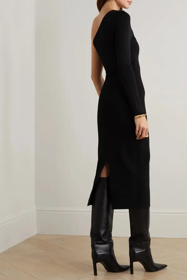 Victoria Beckham Vb Body One-shoulder Stretch-knit Midi Dress - Black