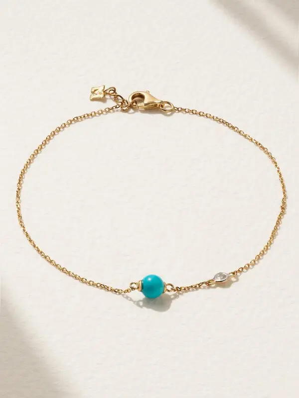 Mateo Dot 14-karat Gold, Turquoise And Diamond Bracelet - Blue