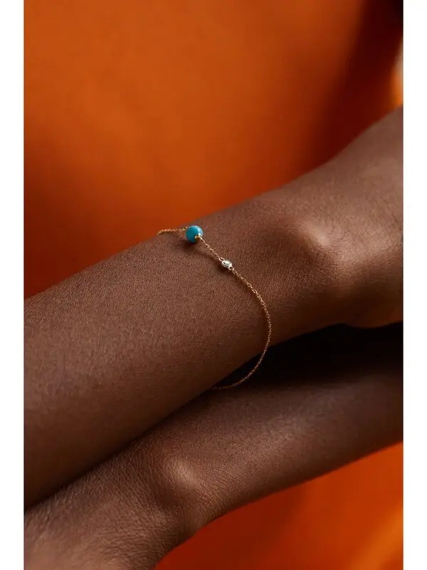 Mateo Dot 14-karat Gold, Turquoise And Diamond Bracelet - Blue