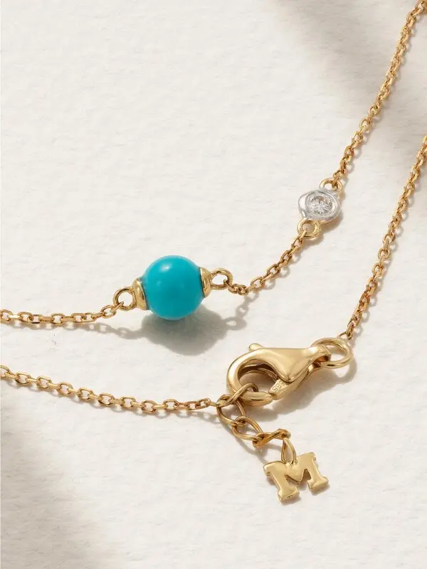 Mateo Dot 14-karat Gold, Turquoise And Diamond Bracelet - Blue