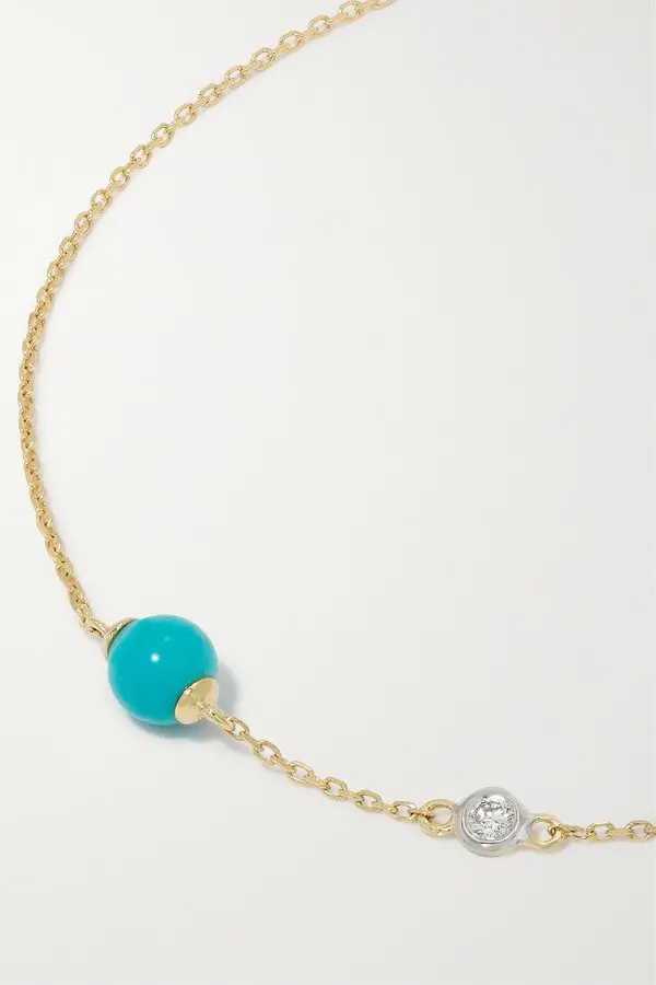 Mateo Dot 14-karat Gold, Turquoise And Diamond Bracelet - Blue