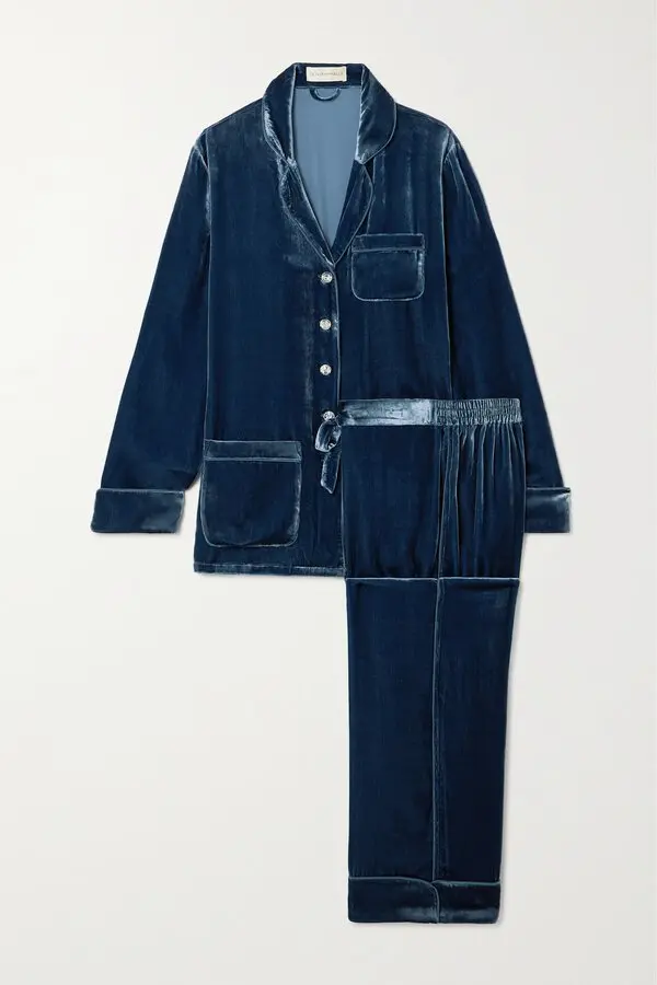 Olivia Von Halle Coco Piped Velvet Pajama Set