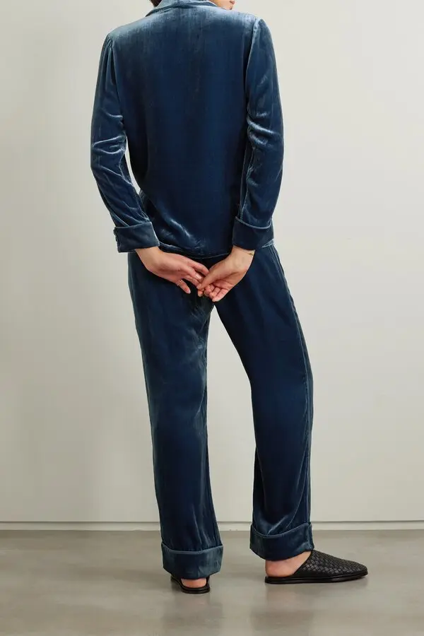 Olivia Von Halle Coco Piped Velvet Pajama Set
