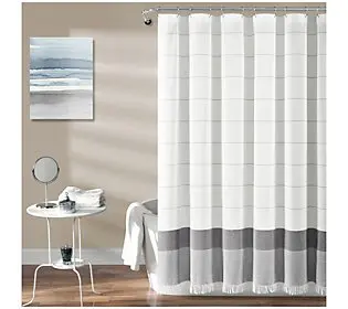 LUSH DECOR Stripe Yarn Dyed Tassel Fringe Shower Curtain B Y - One-color