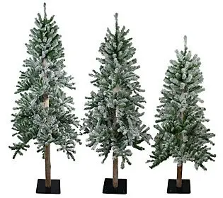 NORTHLIGHT S/3 Slim Flocked Alpine Artificial C Hristmas Trees - One-color