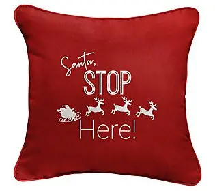 SORRA HOME Santa Stop Here Embroidered Sunbrell A Pillow - One-color