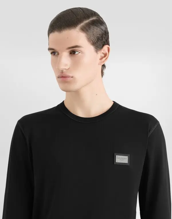 Dolce & Gabbana Long-sleeved T-shirt With Logo Tag - Black