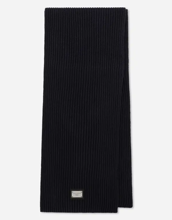 Dolce & Gabbana Wool Scarf With Dg Patch - Blue