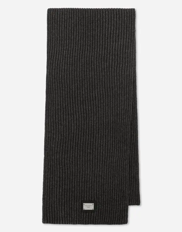 Dolce & Gabbana Wool Scarf With Dg Patch - Grey