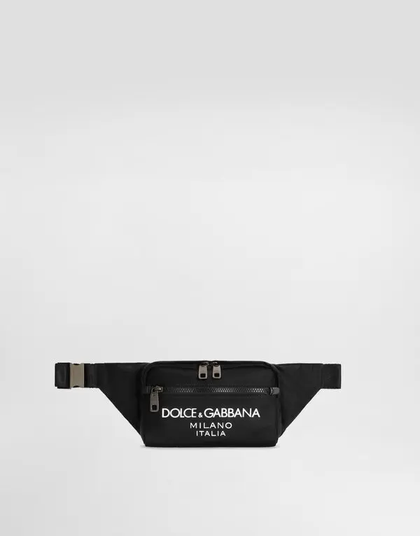 Dolce & Gabbana Small Nylon Belt Bag With Rubberized Logo - Black