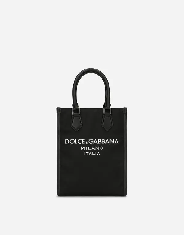 Dolce & Gabbana Small Nylon Bag With Rubberized Logo - Black