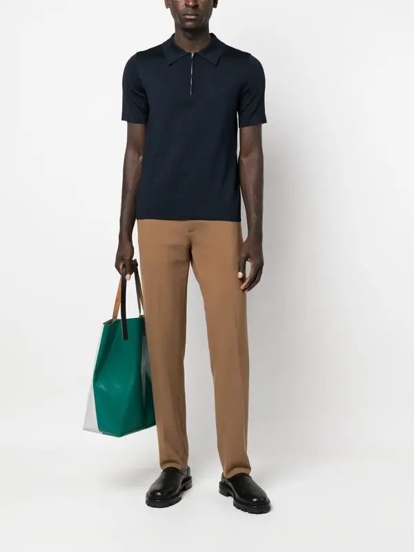 Sandro Knitted Polo Shirt With Zip Collar - Blue