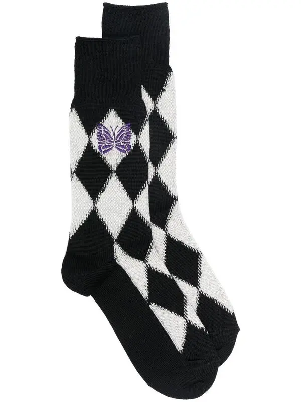 Needles Argyle-check Socks - Black