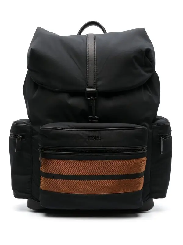 Zegna Stripe-trim Backpack - Black