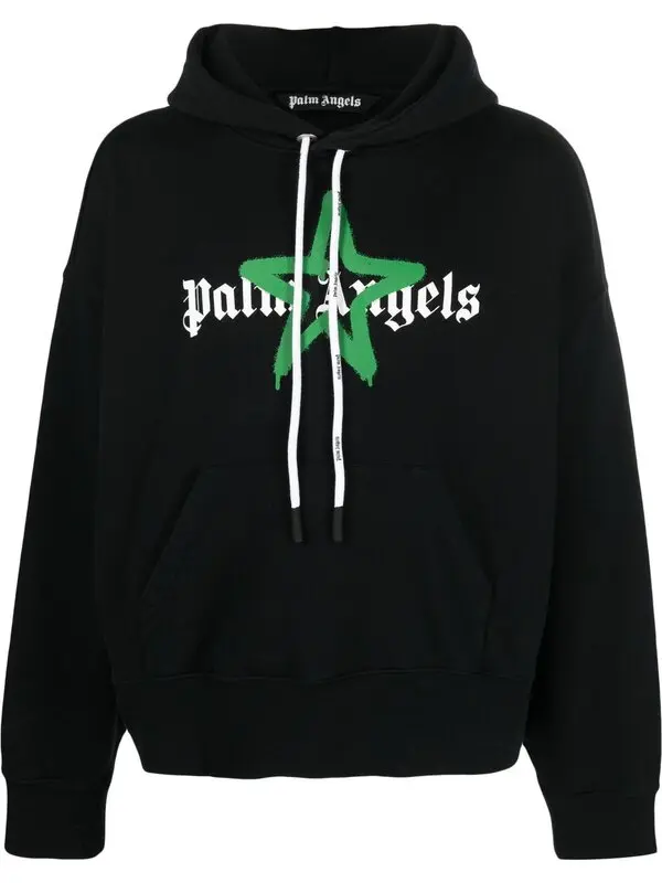 Palm Angels Star Sprayed Logo Hoodie - Black